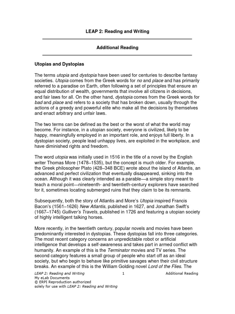 LEAP2 RW Additional Reading3 1686836726 | PDF | Utopia | Dystopia