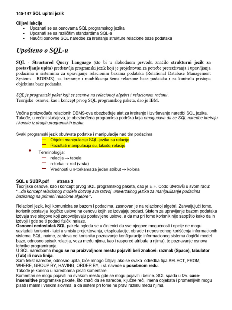 145-147 SQL Upitni Jezik | PDF