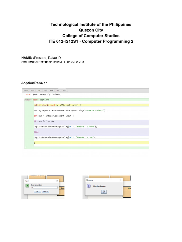 Java JoptionPane Exercises | PDF