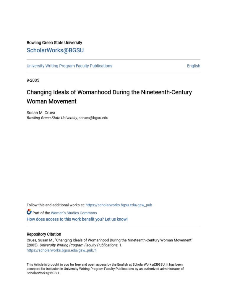 Changing Ideals of Womanhood During The Nineteenth-Century Woman | PDF