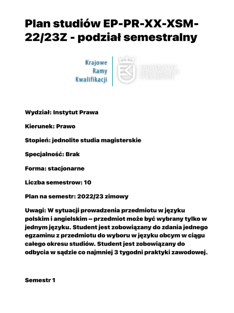 Podgląd Planu Studiów | PDF
