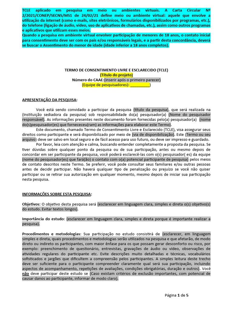 TCLE em Pesquisa Virtual: Diretrizes e Exemplos | PDF | Indenização ...