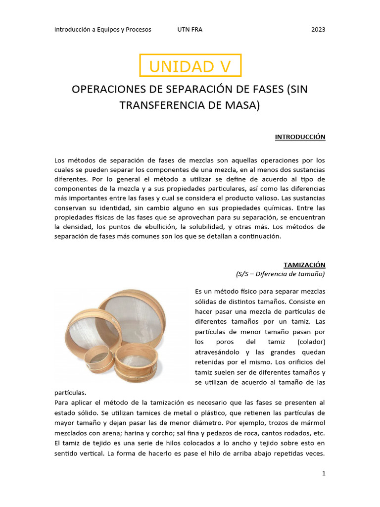 Unidad 5 - Separación de Fases Sin Transferencia de Masa | PDF ...