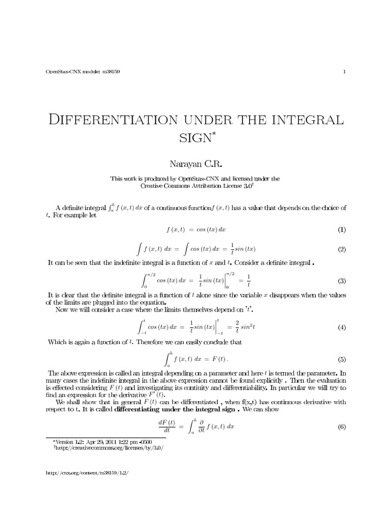 Differentiation Under The Integral Sign 2 | PDF