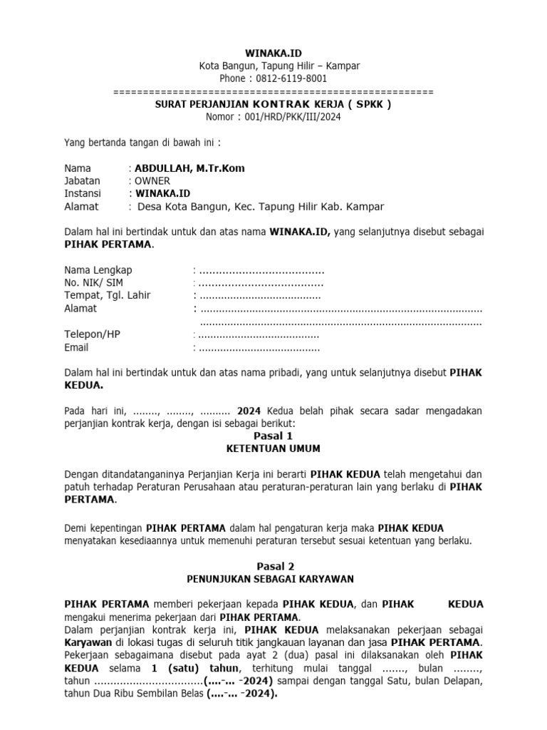 Contoh Surat PKWT | PDF