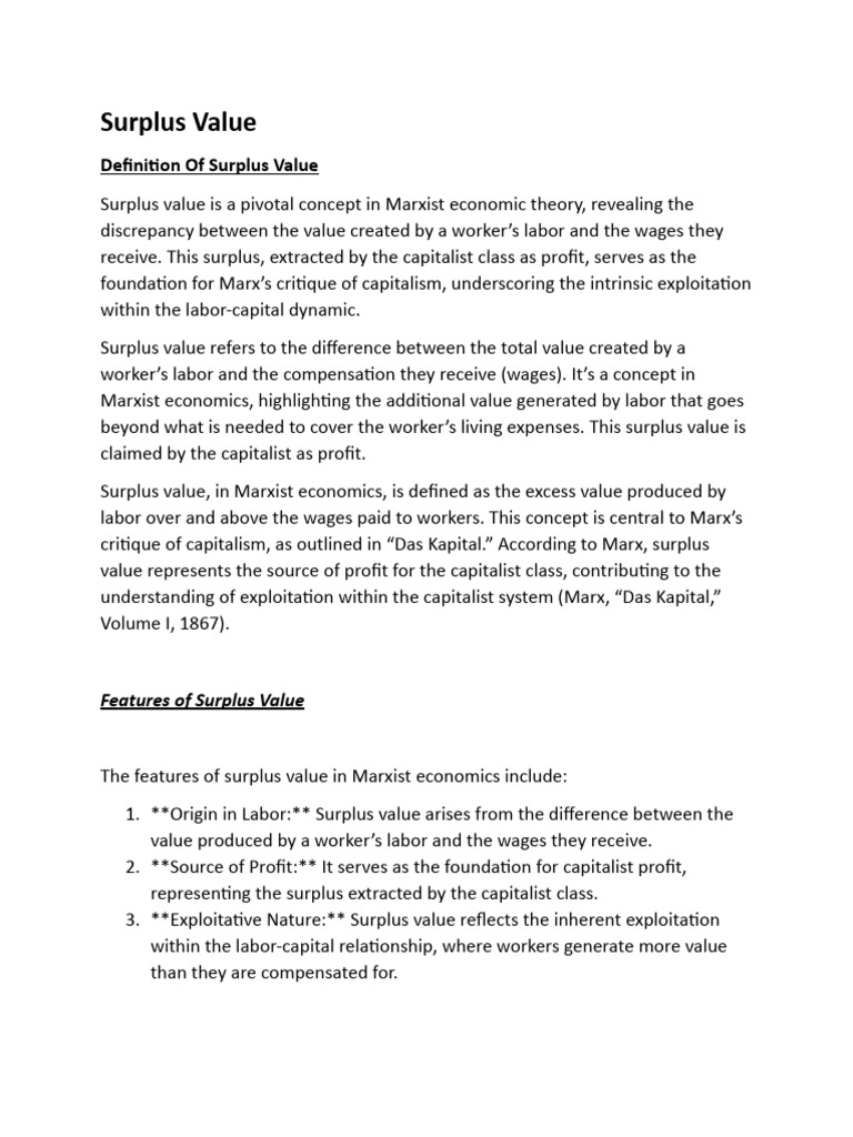 Surplus Value | Download Free PDF | Capitalism | Value (Economics)