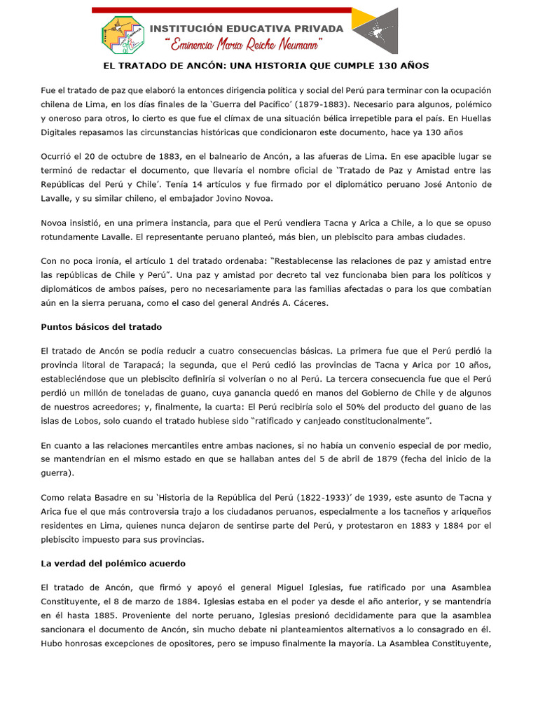 El Tratado de Ancón: Historia y Consecuencias | PDF | Perú | América ...