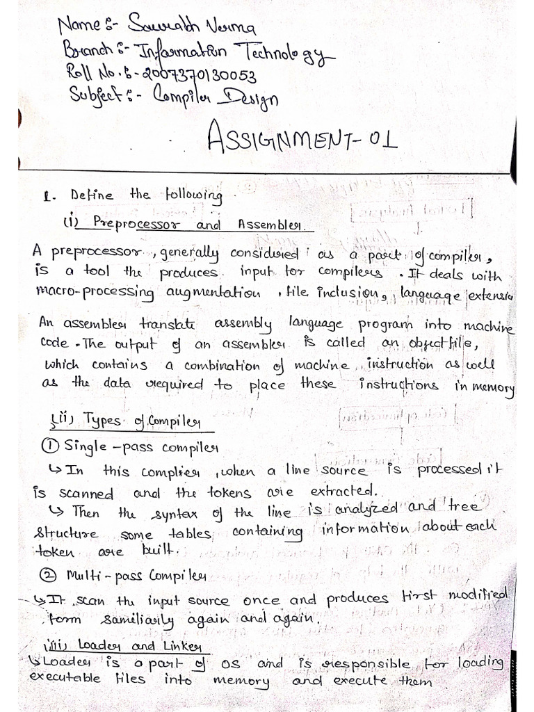 Compiler Design Assignment 1 | PDF Compiler Design Assignment 1 | PDF