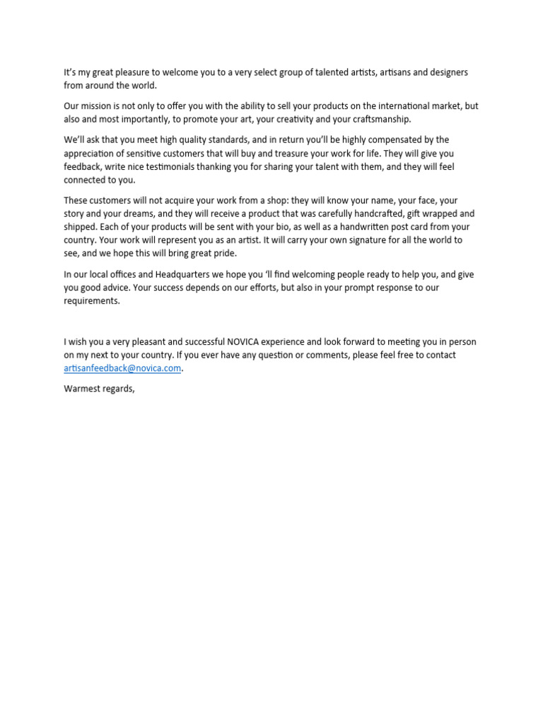 Welcome Letter | PDF