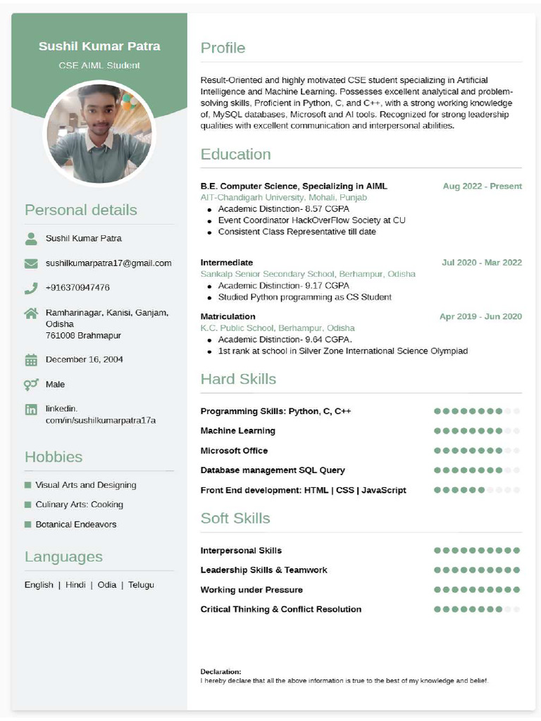 Sushil Kumar Patra Resume | PDF