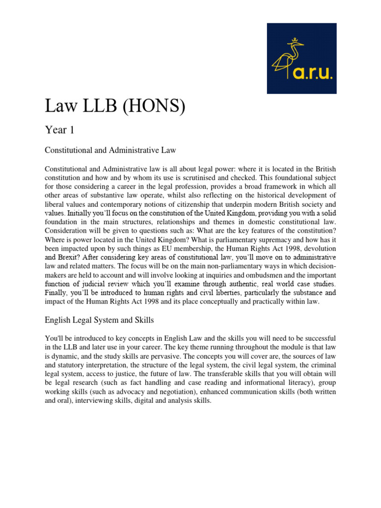 LLB Year 1 Course Overview | PDF | Crimes | Crime & Violence