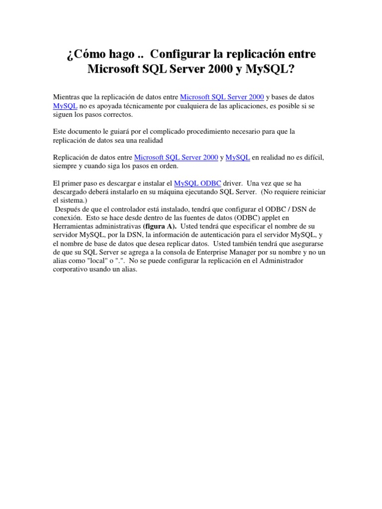 Replicar de Microsoft SQL Server 2000 A MySQL | PDF | Servidor SQL de Microsoft | Mi sql