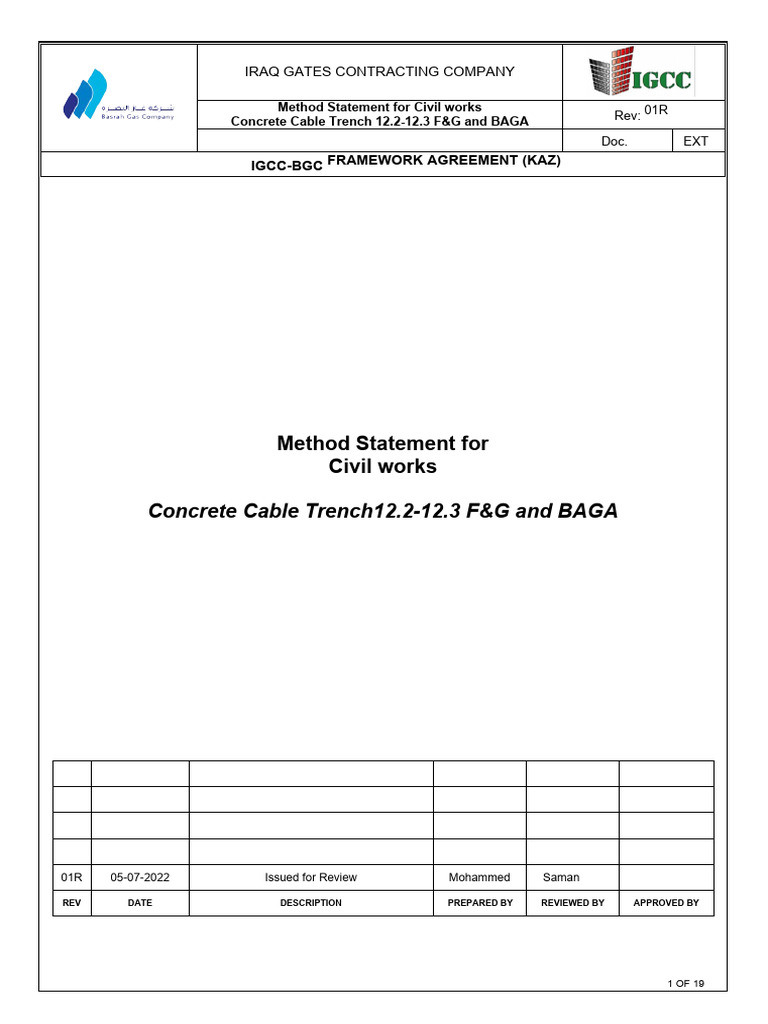 IGCC-BGC-CIV-MOS-civil Works Concrete Cablr Trench 12.2-12.3 F&G and BAGA | PDF | Concrete ...