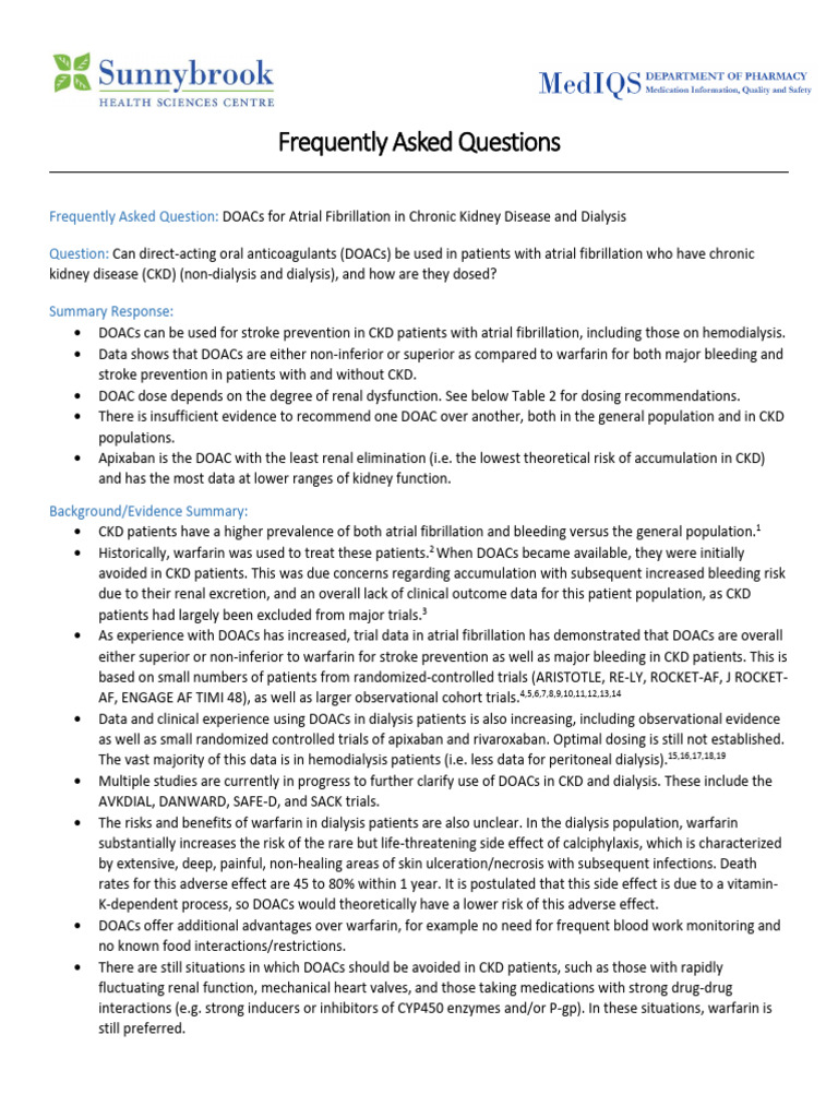 FAQ - DOAC in CKD Update - Final | PDF | Chronic Kidney Disease ...