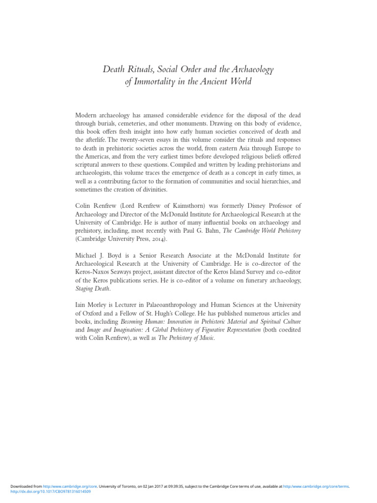Death Rituals, Social Order and The Archaeology of Immortality in The ...