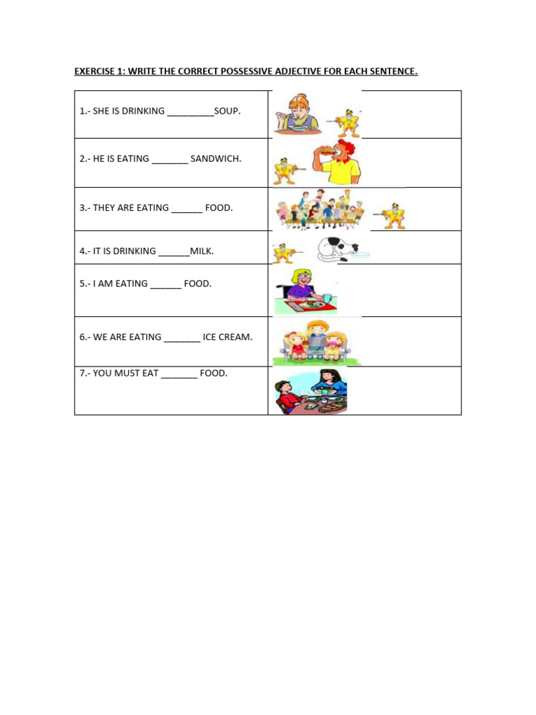 Possessive Adjective Exercise | PDF