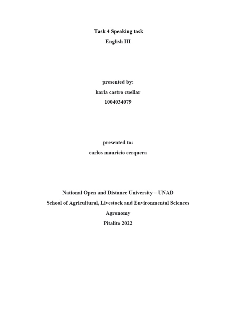 Task 4 Speaking Task - Karla Castro | PDF | Water | Natural Environment