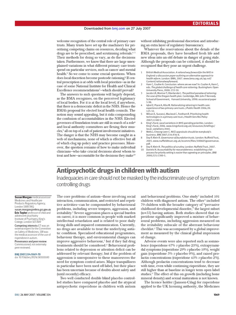 Antipsychotic drugs in children with autism | PDF | Risperidone ...