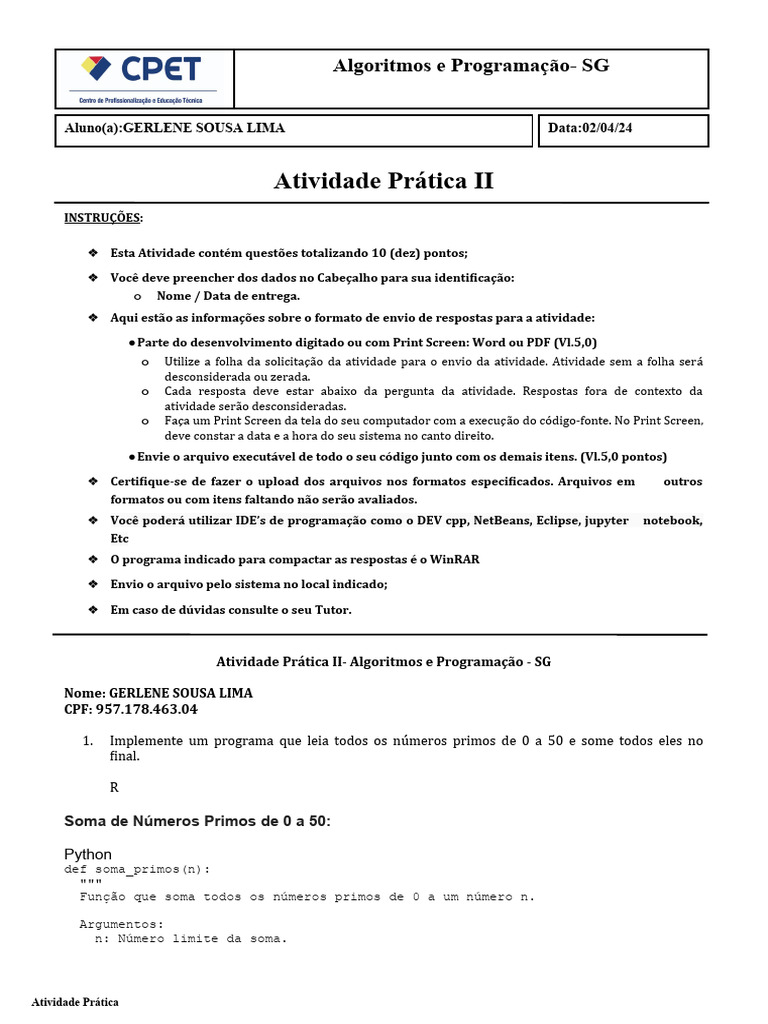 Atividade Prática Ii Algoritmos E Programação Pdf Sistema