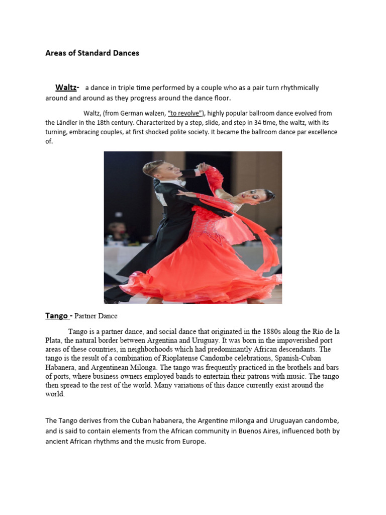 Areas of Standard Dances | PDF | Tango | Ballroom Dance