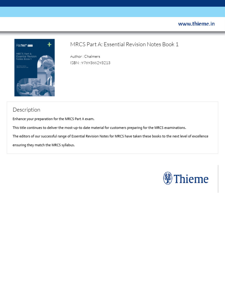 MRCS Part A - Essential Revision Notes Book 1 | PDF
