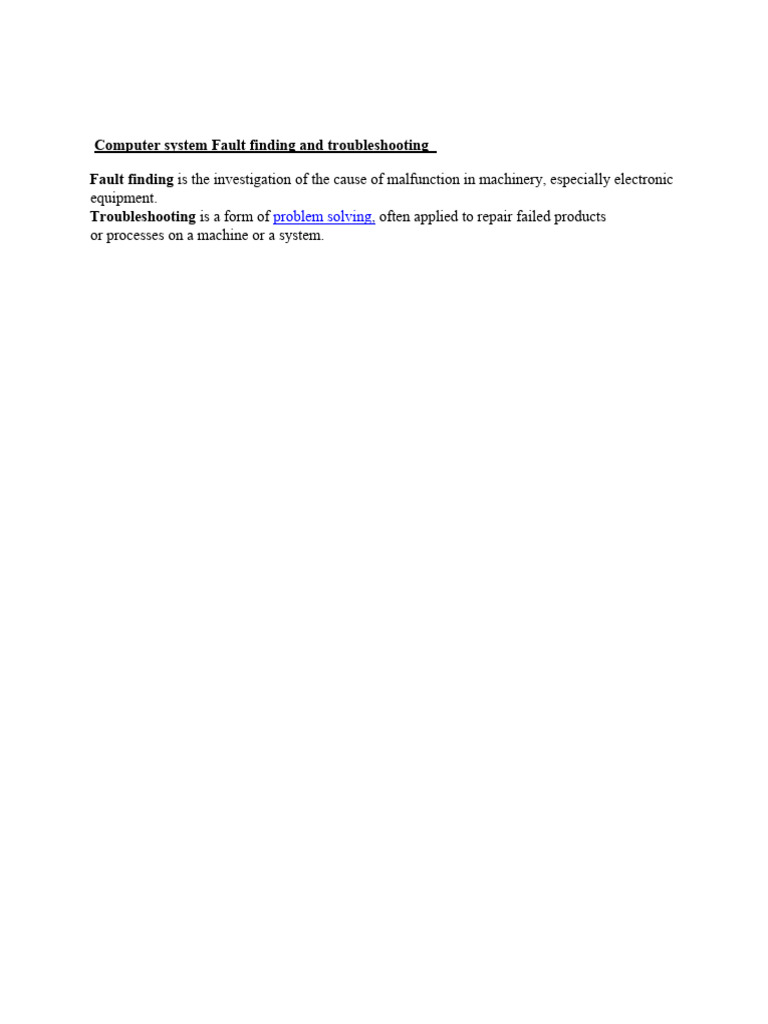 Computer System Fault Finding And Troubleshooting Pdf Troubleshooting Scientific Method