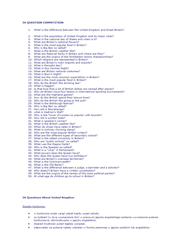 50 QUESTION COMPETITION | PDF