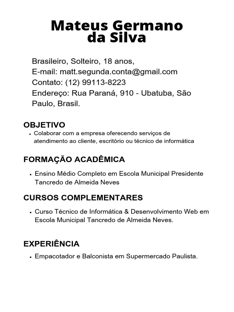 Curriculo Mateus | PDF