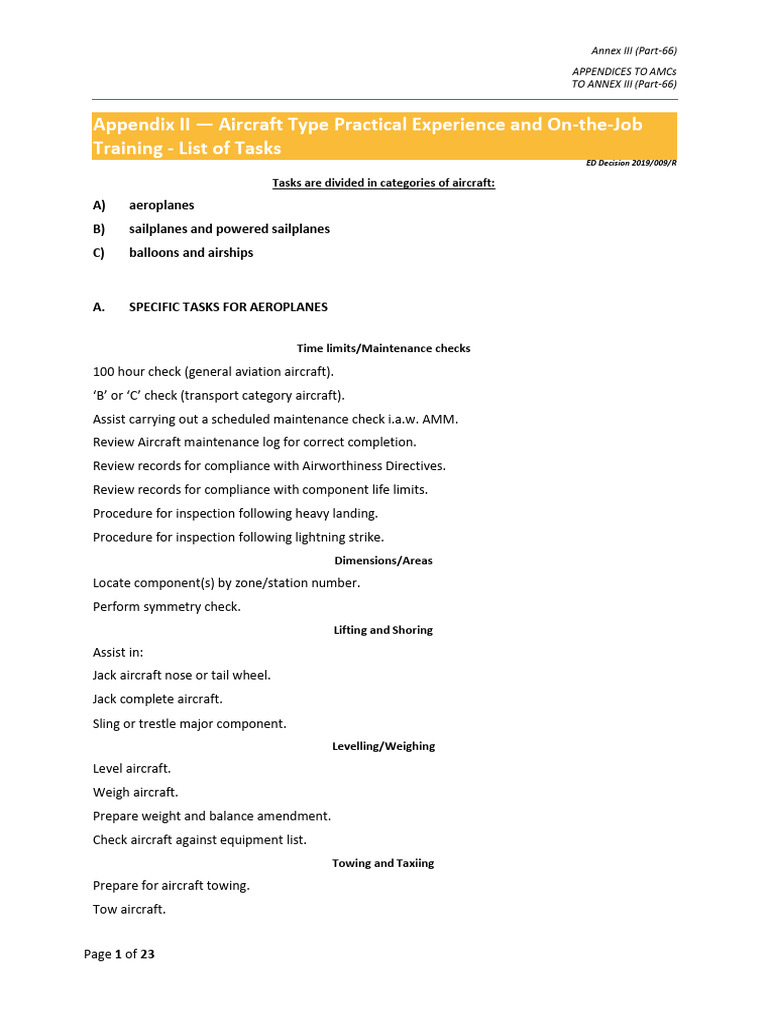 3 Appendix II I OJT Lista Za A-Avione, B - Jedrilice I C-Balone | PDF ...