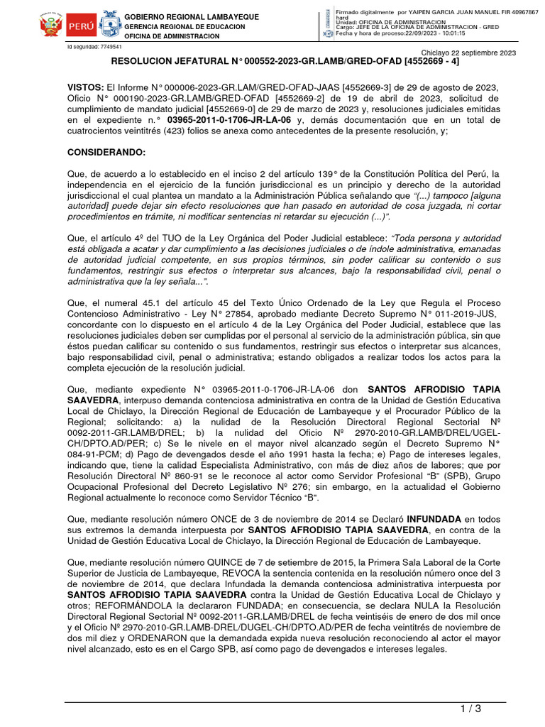 Resolucion Gerencial Regional #000552-2023 | PDF | Administración Pública | Jurisdicción
