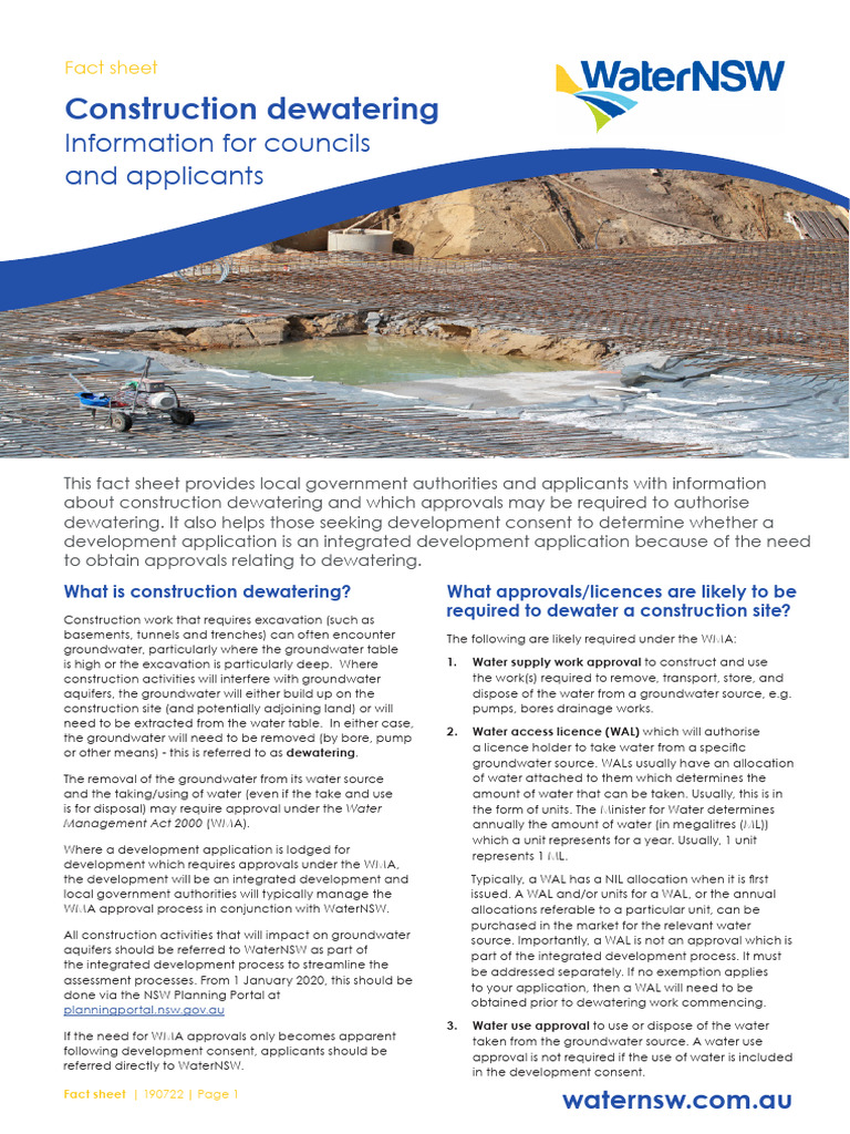 Dewatering Information For Councils and Applicants | PDF | Groundwater ...