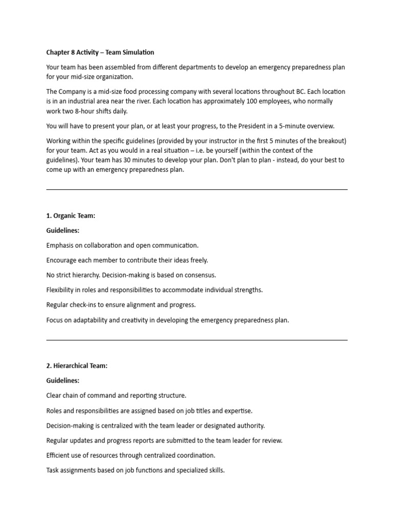 Activity - Team Simulation | PDF | Emergency Management | Decision Making