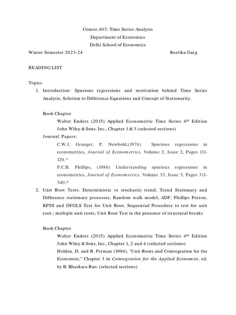 Reference List Time Series Analysis[1] | PDF | Multivariate Statistics | Econometrics