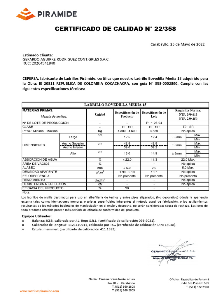 Certificado de Calidad BOVEDILLA MEDIA 15 | PDF | Materiales | Ingeniería de Edificación