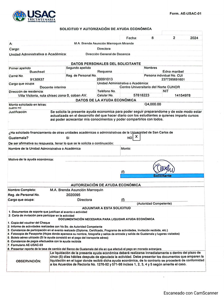 Formulario AE-01 Ayuda Económica | PDF