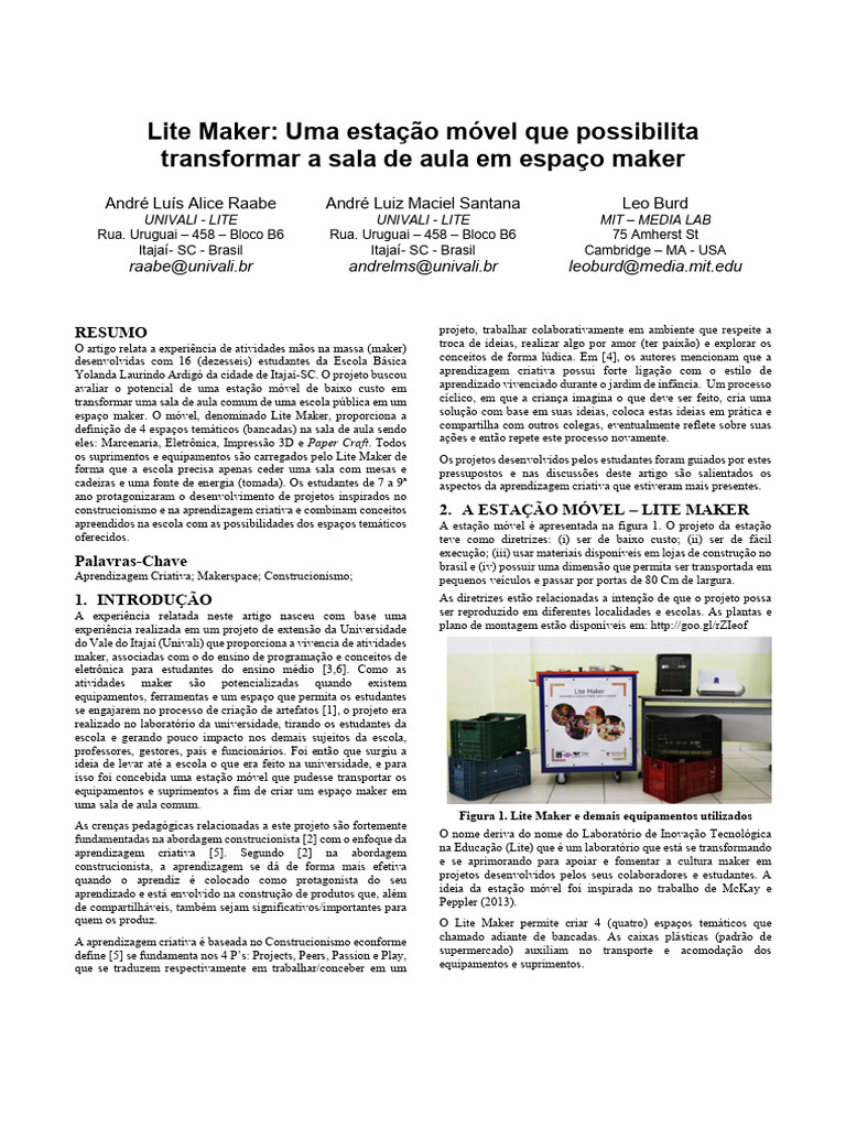 Lite Maker: Transformando Aulas em Espaços Maker | PDF | Aprendizado ...