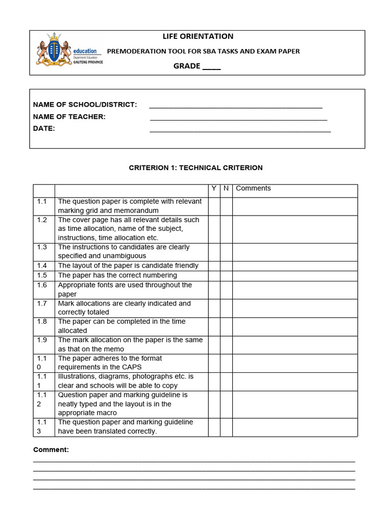 SBA Pre-Moderation Tool Template | PDF | Educational Assessment | Page ...
