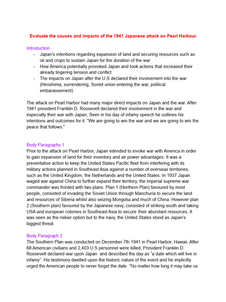 Evaluate The Causes and Impacts of The 1941 Japanese Attack On Pearl ...