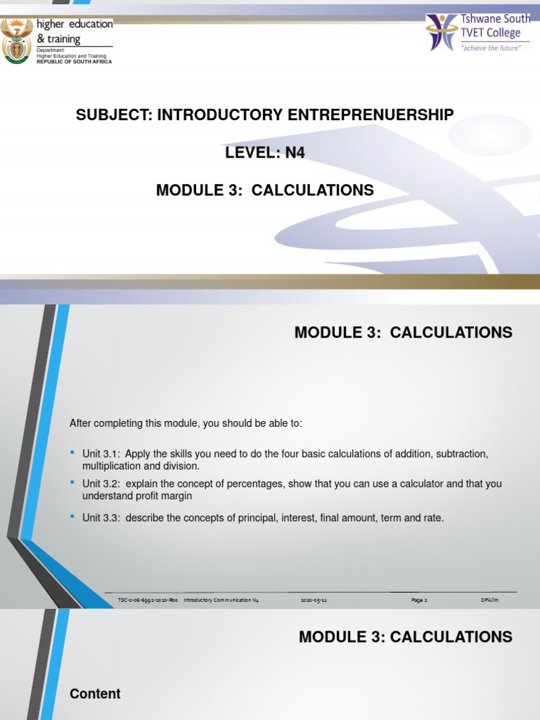 Intro EBM N4 Module 3 (1) | PDF | Multiplication | Interest