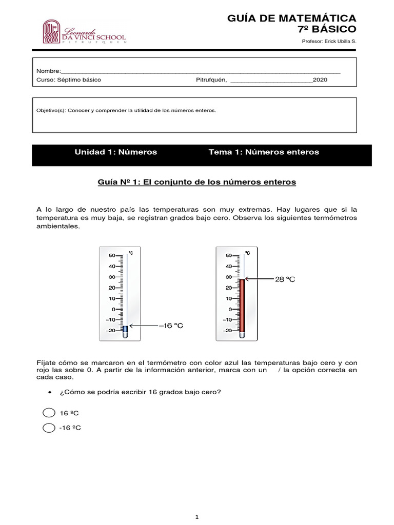 Guía #1 Conjunto de Los Números Enteros | PDF | Entero | Aritmética