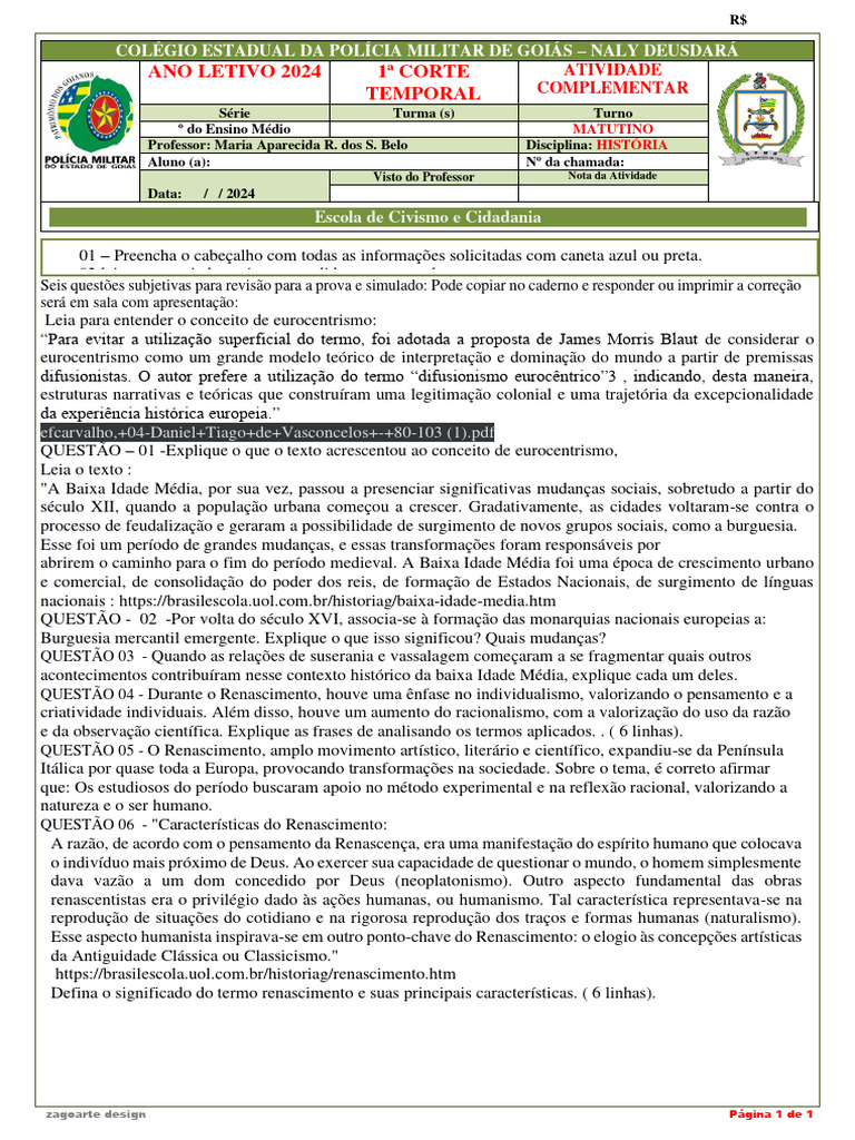 ATIV. 2º Série | PDF | Renascimento | Classicismo