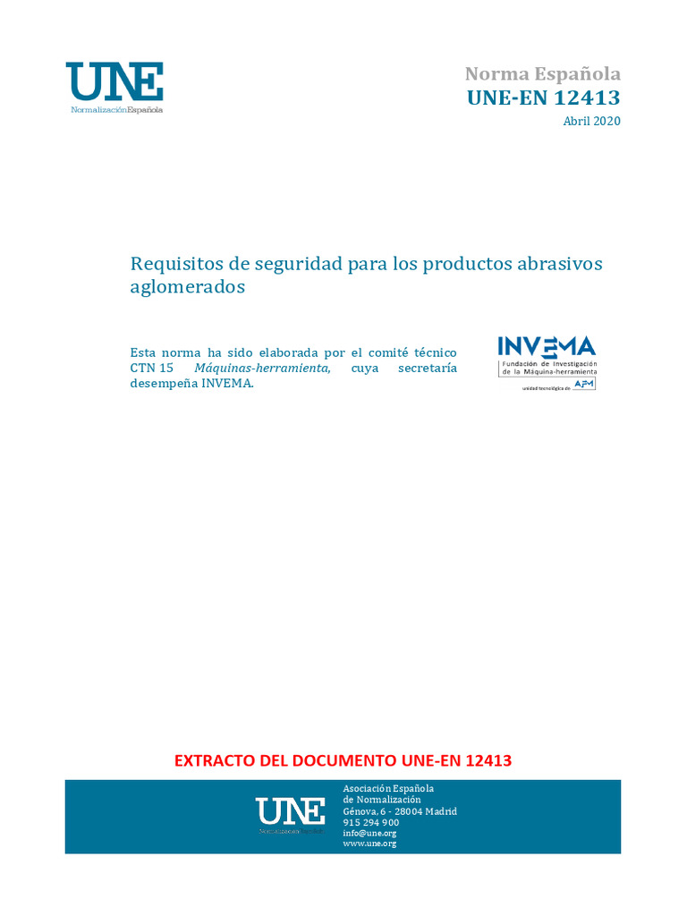 Norma UNE-EN 12413: Seguridad Abrasivos | PDF