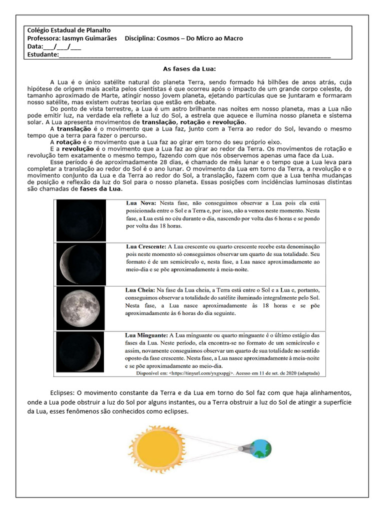 Cosmos - Fases Da Lua - III UNI | PDF | Lua | Terra