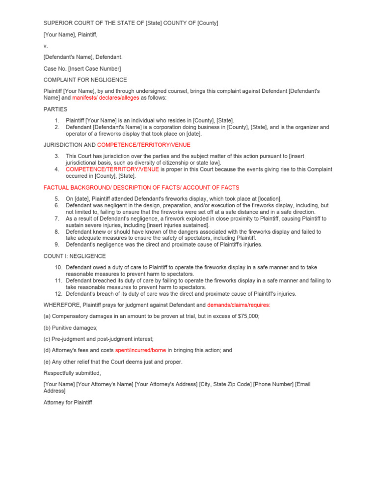 Sample Complaint - Exercise | PDF | Negligence | Damages