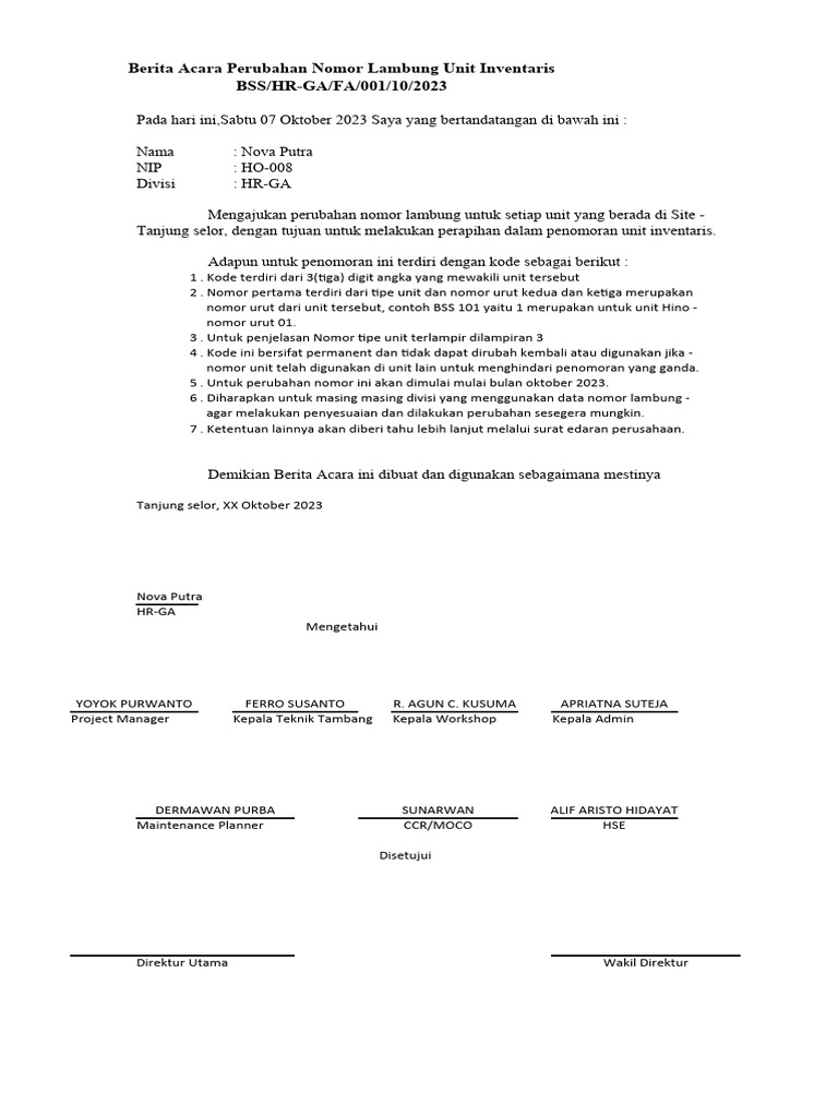 Perubahan Nomor Lambung BSS | PDF