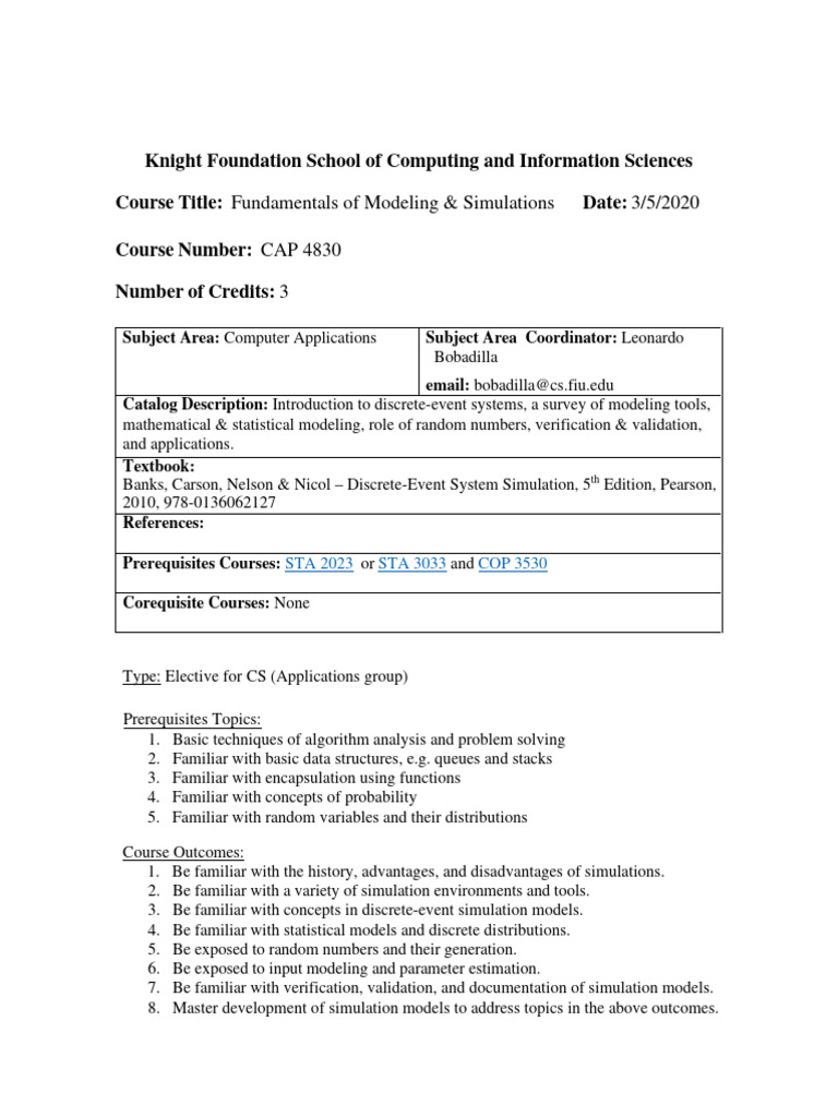 Cap 4830 | PDF | Simulation | Mathematical Model