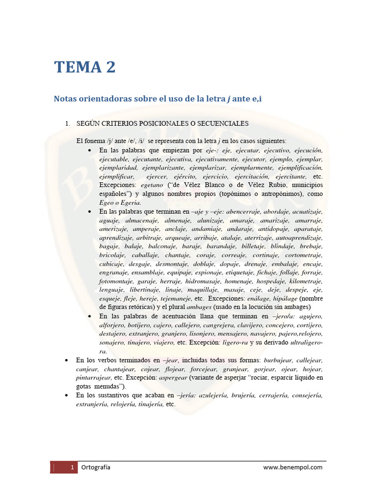 Tema 2 de Ortografía Uso de La J y La G | PDF
