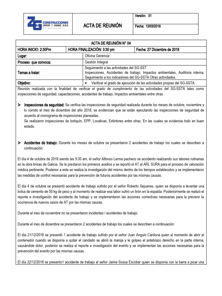 Acta de Gerencia 04 | PDF | La seguridad