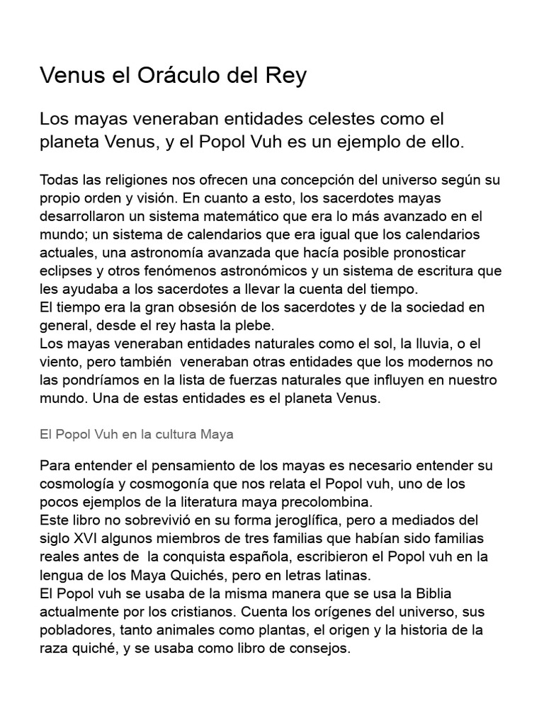Venus, Oracula Del Rey | PDF