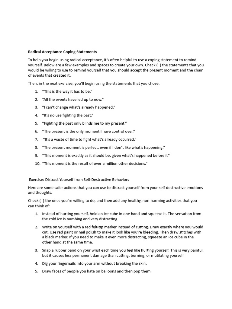 Radical Acceptance Coping Statements Guide | PDF | Anxiety | Fear